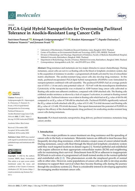 Pdf Plga Lipid Hybrid Nanoparticles For Overcoming Paclitaxel