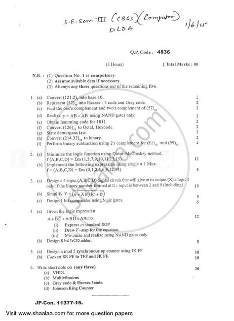 Digital Logic Design And Analysis 2014 2015 Be Computer Engineering