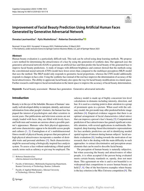 Improvement Of Facial Beauty Prediction Using Artificial Human Faces Generated By Generative
