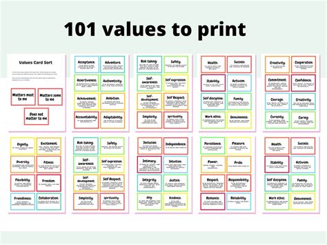 Personal Values Card Exercise 101 Values Card To Print Core Values