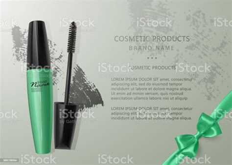 세트 현실적인 마스카라와 브러시 스트로크 아름다움과 화장품 배경입니다 벡터 Eps 10 일러스트 레이 션 개인 장식품에 대한 스톡 벡터 아트 및 기타 이미지 Istock