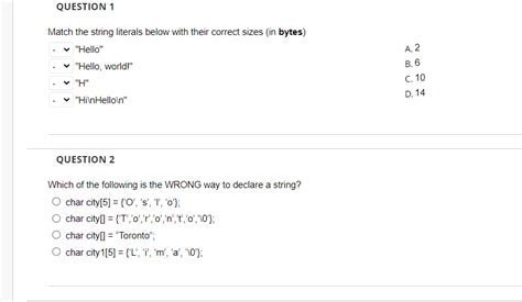Solved Question 1 Match The String Literals Below With Their