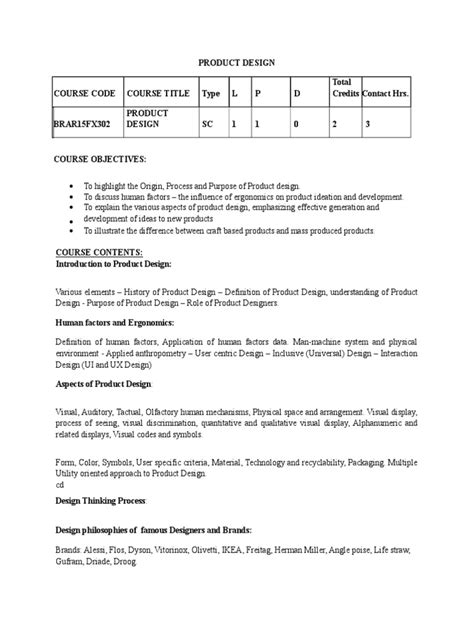 product design syllabus pdf product design design