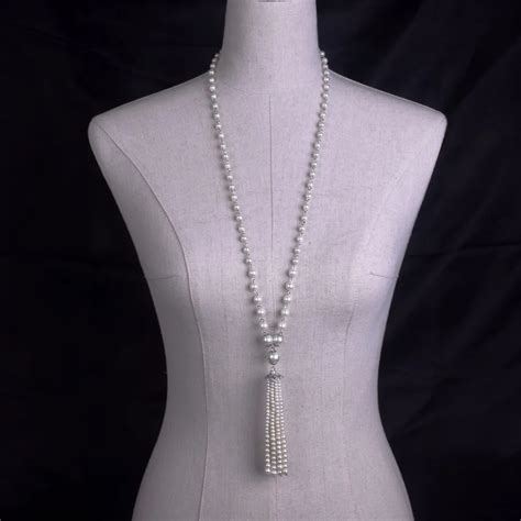 Long Pearl Necklace Pearl Tassel Pendant Necklace Pearl Beaded
