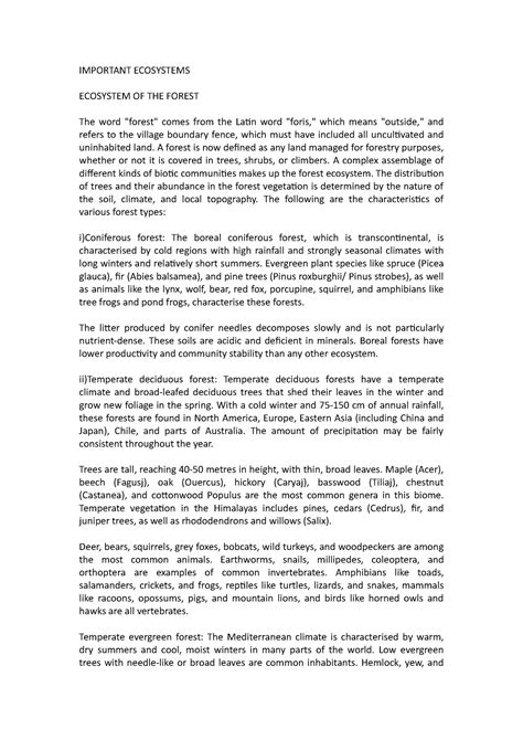 Important Ecosystems Lecture Notes 11 Environmental Science Studocu
