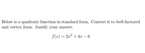Solved Below Is A Quadratic Function In Standard Form