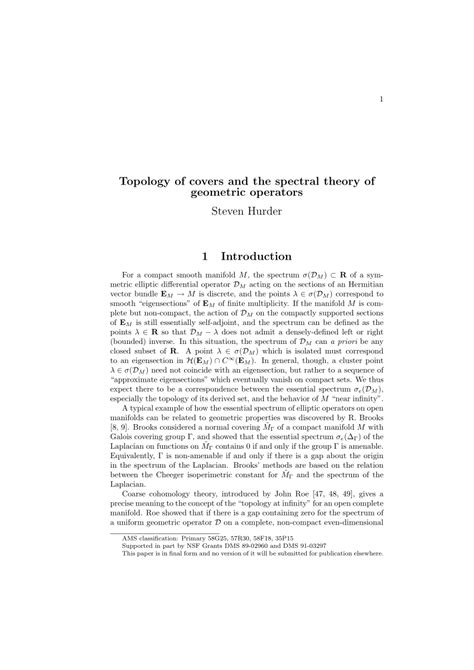 Pdf Topology Of Covers And The Spectral Theory Of Geometric Operators