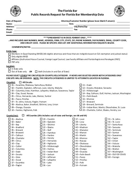 Fillable Online Public Records Request For Florida Bar Membership Data