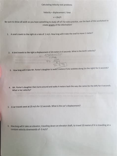 Solved Calculating Velocity Text Problems Chegg Com