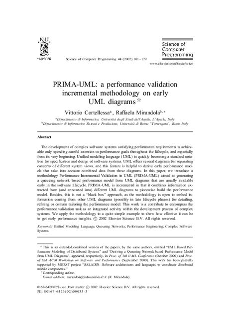 pdf prima uml a performance validation incremental methodology on early uml diagrams
