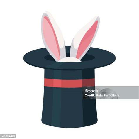 토끼 귀가 달린 마법 모자 토끼와 마술사 모자 서커스 쇼 모자를 쓴 마법의 토끼 토끼 트릭 벡터 일러스트 레이 션 개념에 대한