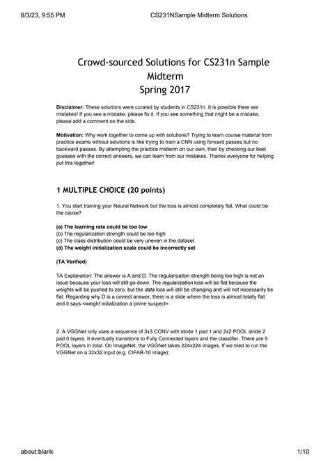 SOLUTION Cs231nsample Midterm Solutions Deep Learning Cs230 2022 2023