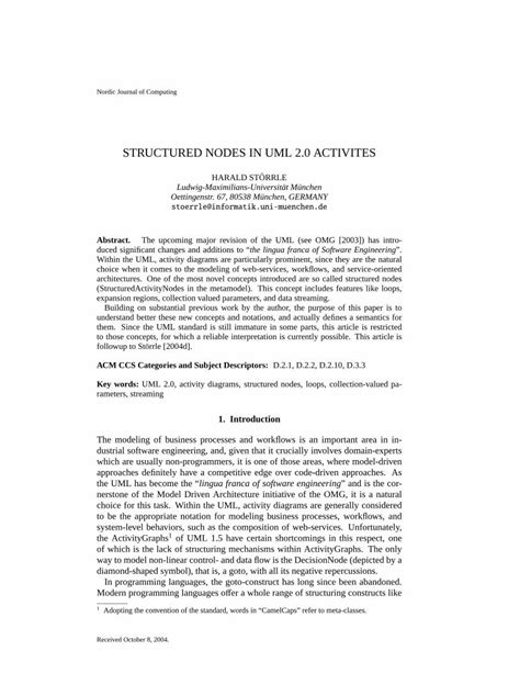 Pdf Structured Nodes In Uml 20 Activites · Key Words Uml 20