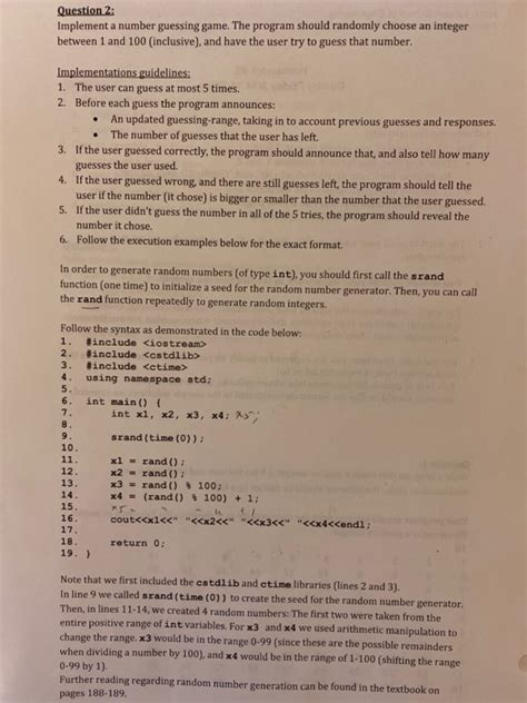 Solved Question 2 Implement A Number Guessing Game The