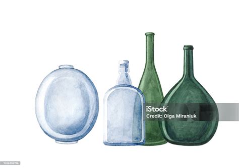 유리 병과 꽃병의 장식 구성으로 손으로 그린 수채화 그림 아늑한 가정 장식 품목 흰색 배경에 격리 된 개체 꽃병에 대한 스톡 벡터 아트 및 기타 이미지 Istock