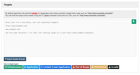 Application Scan Targets Scope Seeded Targets And Targets To Exclude