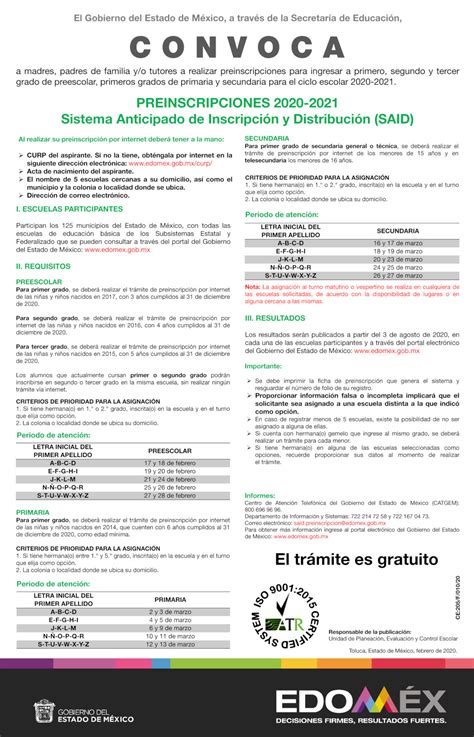 Convocatoria Said 2020 Fechas De Registro Preescolar Primaria Y