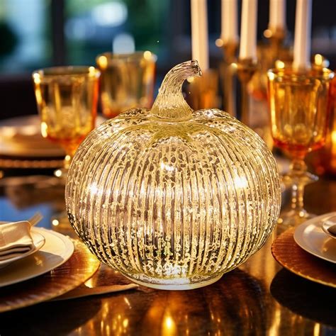 Hvfun Mercury Glass Light Up Pumpkin With Timer Fall Decoration For Home Lamps For Festive