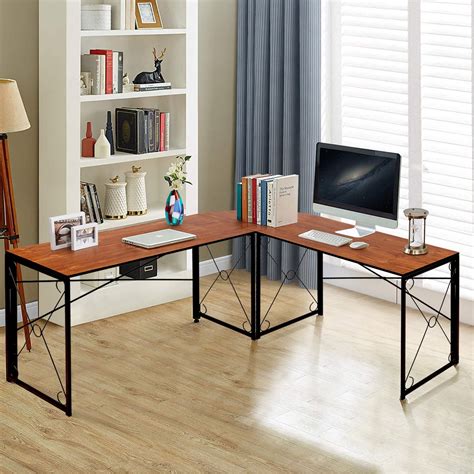 L Shaped Corner Folding Computer Desk Home Office Study Laptop PC Table