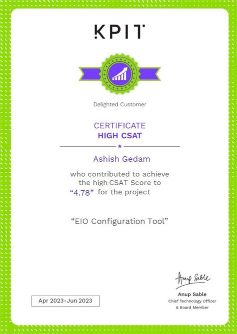 Kpit Csat Customerservice Recognition Achievement Ashish Gedam