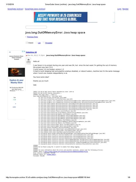 Sonarqube Users Archive Java Langoutofmemoryerror Java Heap