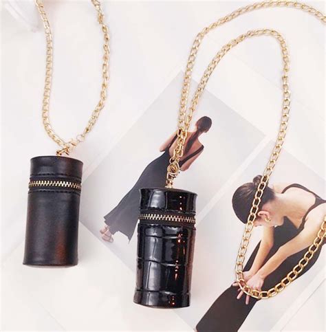 Patent Leather Lipstick Case With Gold Chain Double Lipstick Holder