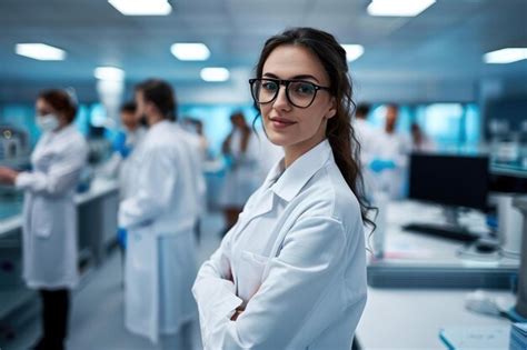 Premium Ai Image Beautiful Young Woman Scientist Wearing White Coat