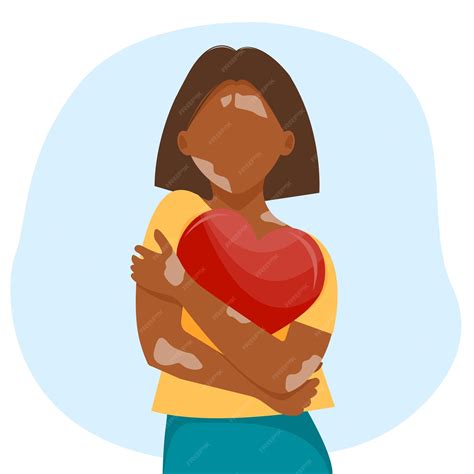 심장을 가진 백반증 여성 피부 탈색 신체 긍정적인 세계 백반증의 날 개념 프리미엄 벡터