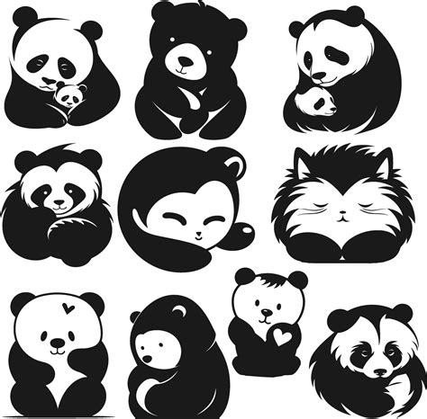Cute Panda Silhouette Bundle 29737801 Vector Art At Vecteezy