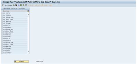 SZGEOCD GEOCDRLFLD SAP Tcode Relevant Address Fields For Geocoder