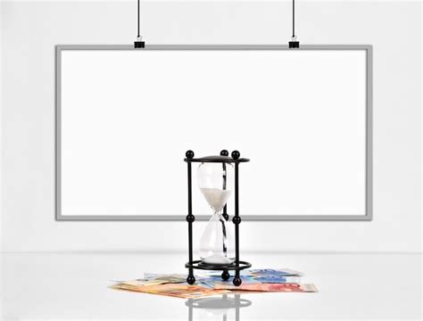 Premium Photo Hourglass Euro Banknotes And Blank Poster