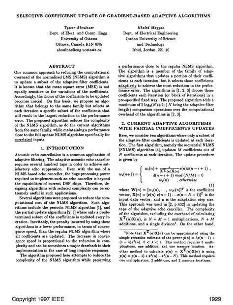 pdf selective coefficient update of gradient based adaptive algorithms