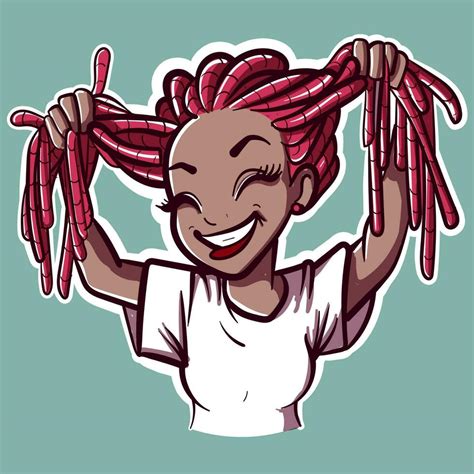 Digital Art Of A Black Woman Playing With Her Dreadlocks And Smiling Vector Of A Happy African