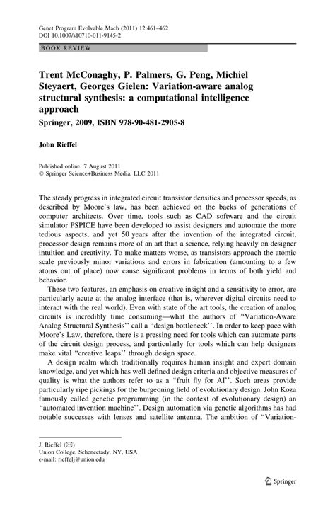 Pdf Trent Mcconaghy P Palmers G Peng Michiel Steyaert Georges Gielen Variation Aware