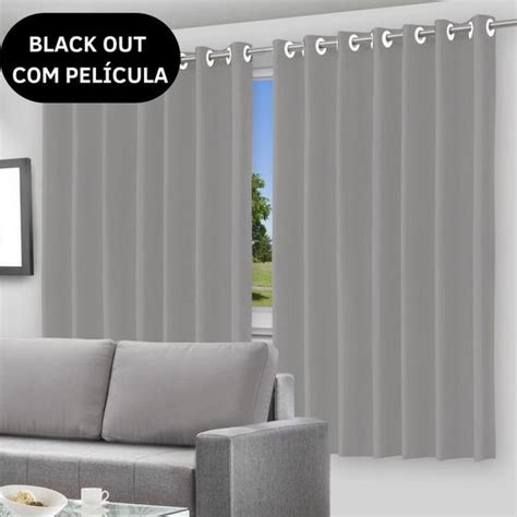 Cortina Black Out Corta Luz Quarto Sala Janela Ilhós e Película Vários Tamanhos Cinza VP