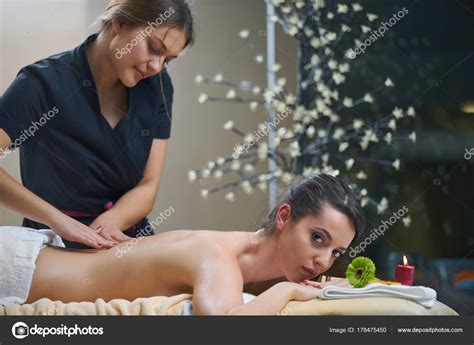 Spa Woman Female Enjoying Relaxing Back Massage Cosmetology Spa Centre