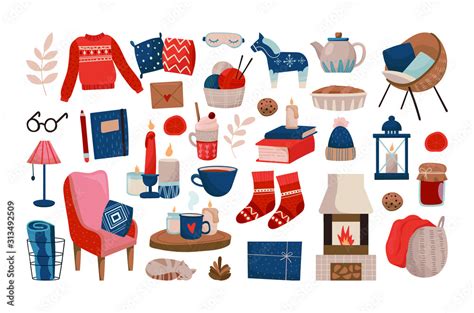 Big Collection Of Hygge Icons Big Set Of Cozy And Warm Elements