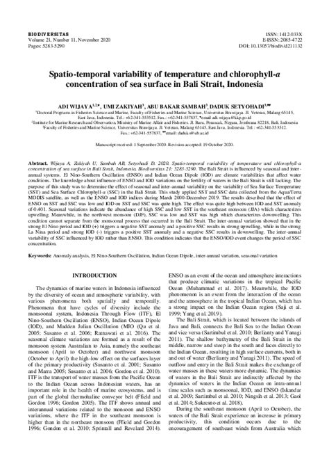 Pdf Spatio Temporal Variability Of Temperature And Chlorophyll A Concentration Of Sea Surface