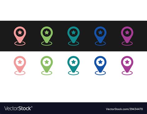 Set Map Pointer With Star Icon Isolated On Black Vector Image