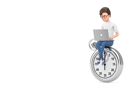 마감일 개념입니다 스톱워치를 통해 작업 하는 노트북만화 캐릭터 사람 사업가 3d 렌더링 경영자에 대한 스톡 사진 및 기타 이미지