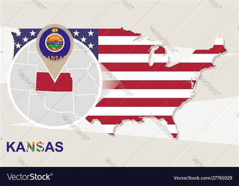 Usa Map With Magnified Kansas State Flag Vector Image