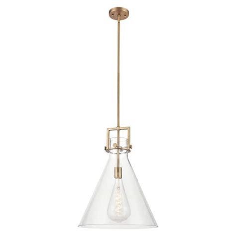 Innovations Newton Cone 100 Watt 1 Light Brushed Brass Shaded Mini Pendant Light With Clear