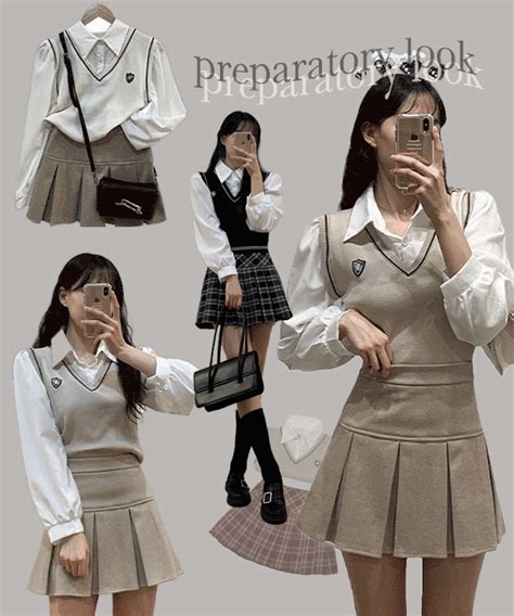 셔츠조끼 일체형 세트 크롭 셔츠 브이넥 니트 조끼 스쿨룩 하이틴 세트 178 에이블리