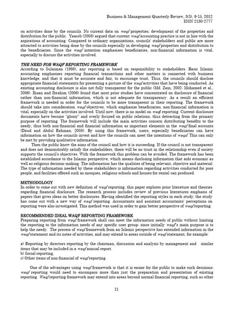 Waqf Reporting Framework Pdf Information God In Islam