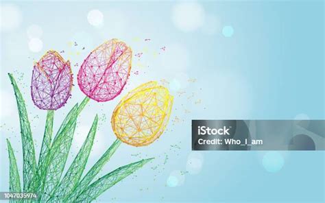 튤립 꽃 선 삼각형 및 입자 스타일 디자인을 형성 한다 일러스트 벡터 꽃 식물에 대한 스톡 벡터 아트 및 기타 이미지 꽃