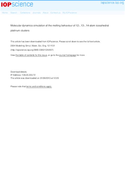 Molecular Dynamics Simulation Of Melting Behaviour Of Small Gold Clusters Aun N 12 14