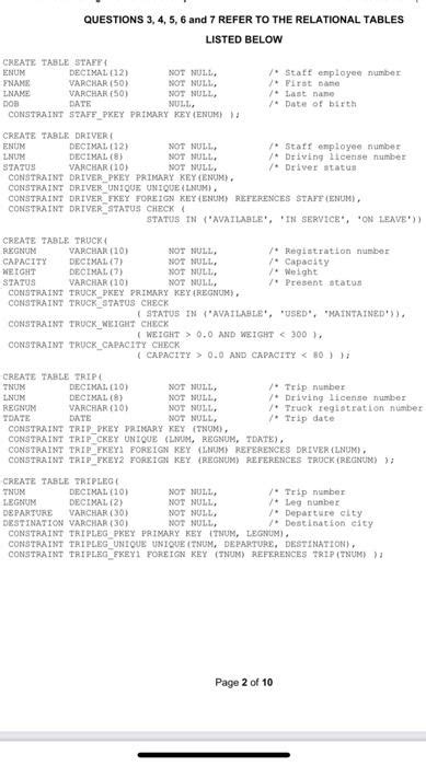 Solved Questions 3 4 5 6 And 7 Refer To The Relational
