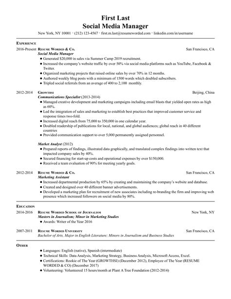 Social Media Marketing Manager Resume