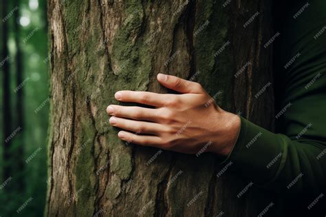 Persona Abrazando Un árbol En El Bosque Foto Premium