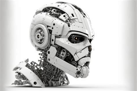 Closeup Robotic Head Part Creativity Isolated On White Background Stock Illustration